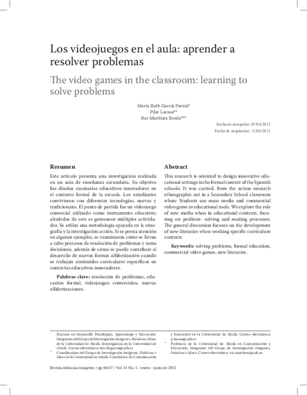 (PDF) Los videojuegos en el aula: aprender a resolver problemas The video games in the classroom ...