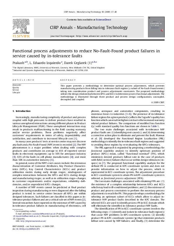 (PDF) Functional process adjustments to reduce No-Fault-Found product ...