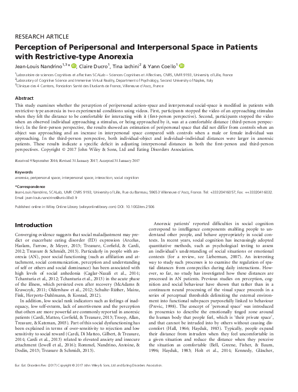 (PDF) Perception of Peripersonal and Interpersonal Space in Patients ...