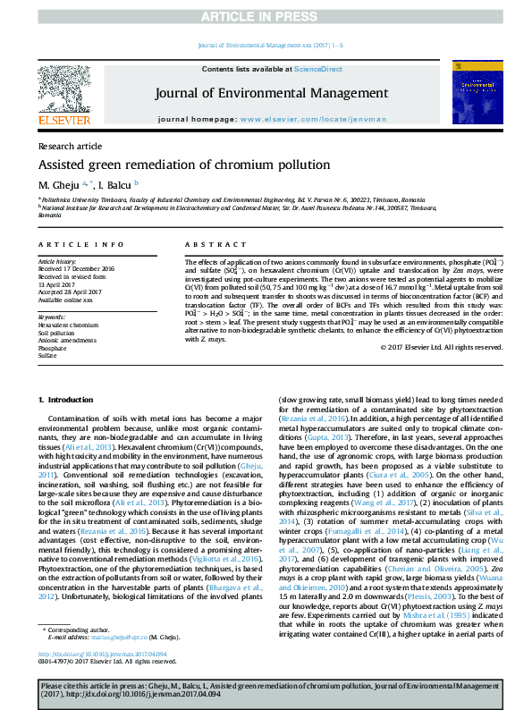 (PDF) Assisted green remediation of chromium pollution