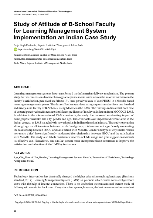 (PDF) Study of Attitude of B-School Faculty for Learning Management System Implementation an ...