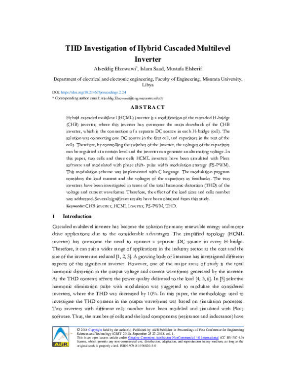 Pdf Thd Investigation Of Hybrid Cascaded Multilevel Inverter 