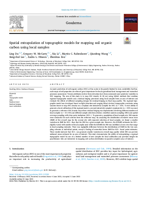 (PDF) Spatial extrapolation of topographic models for mapping soil organic carbon using local ...