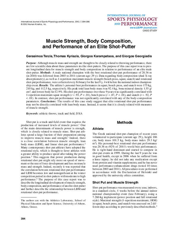 (PDF) Muscle Strength, Body Composition, and Performance of an Elite ...