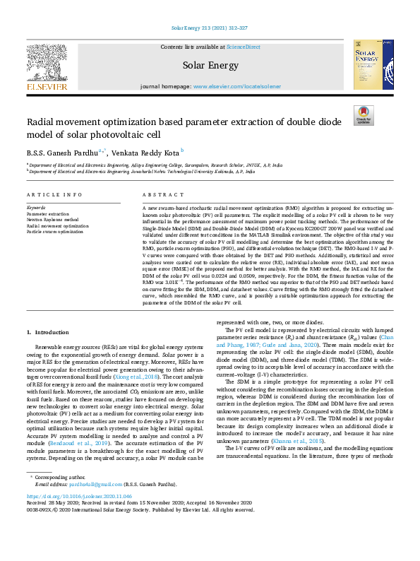 Pdf Radial Movement Optimization Based Parameter Extraction Of Double