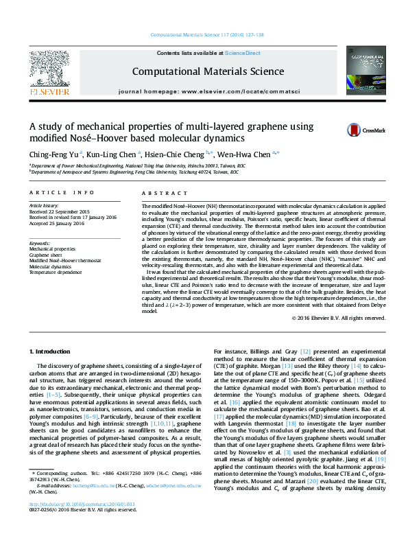 (PDF) A study of mechanical properties of multi-layered graphene using modified Nosé–Hoover ...