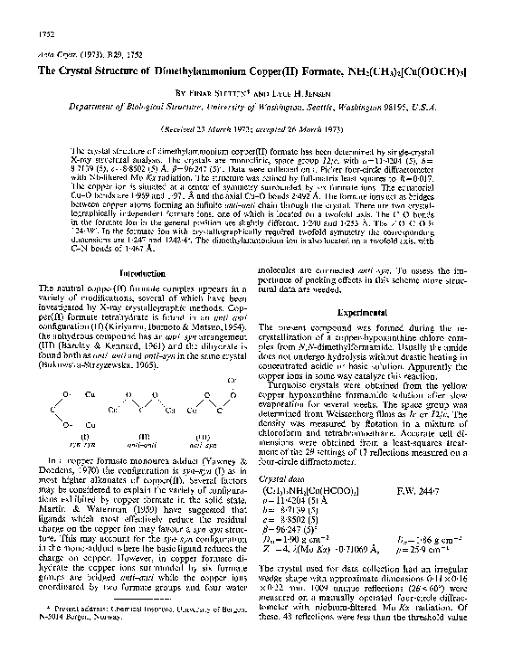 (PDF) The crystal structure of dimethylammonium copper(II) formate, NH2 ...