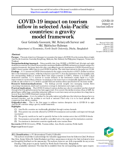 (PDF) COVID-19 Impact on Tourism Inflow in Selected Asia-Pacific ...