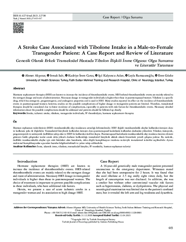 (PDF) A Stroke Case Associated with Using Tibolone of Male to Female ...