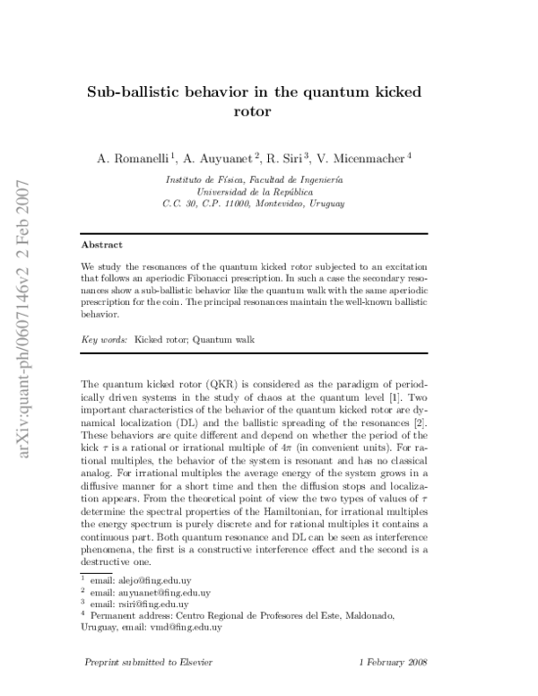 (PDF) Sub-ballistic behaviour of the Quantum Kicked Rotor