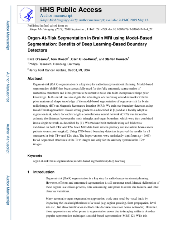 Pdf Organ At Risk Segmentation In Brain Mri Using Model Based Segmentation Benefits Of Deep