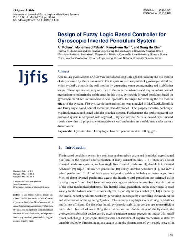Pdf Design Of Fuzzy Logic Based Controller For Gyroscopic Inverted Pendulum System 4950
