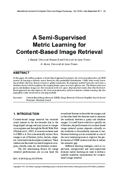 (PDF) A Semi-Supervised Metric Learning for Content-Based Image Retrieval