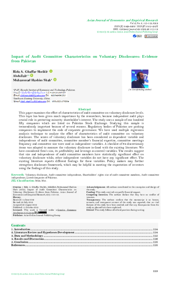 (PDF) Impact of Audit Committee Characteristics on Voluntary Disclosures: Evidence from Pakistan