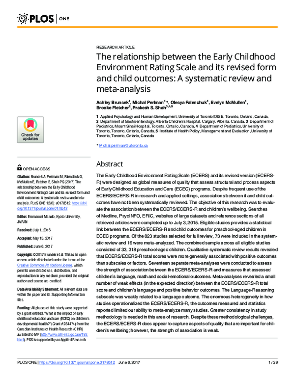 (PDF) The relationship between the Early Childhood Environment Rating ...