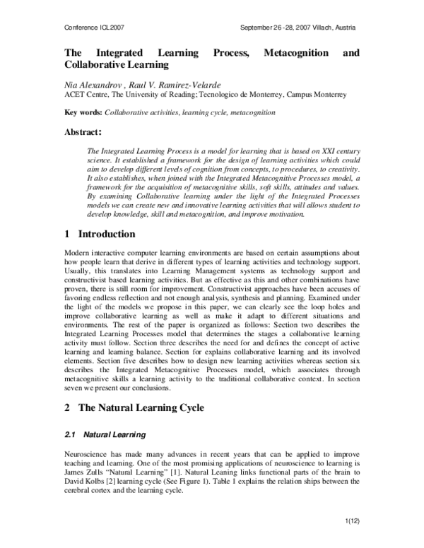 (PDF) The Integrated Learning Process, Metacognition, and Collaborative Learning