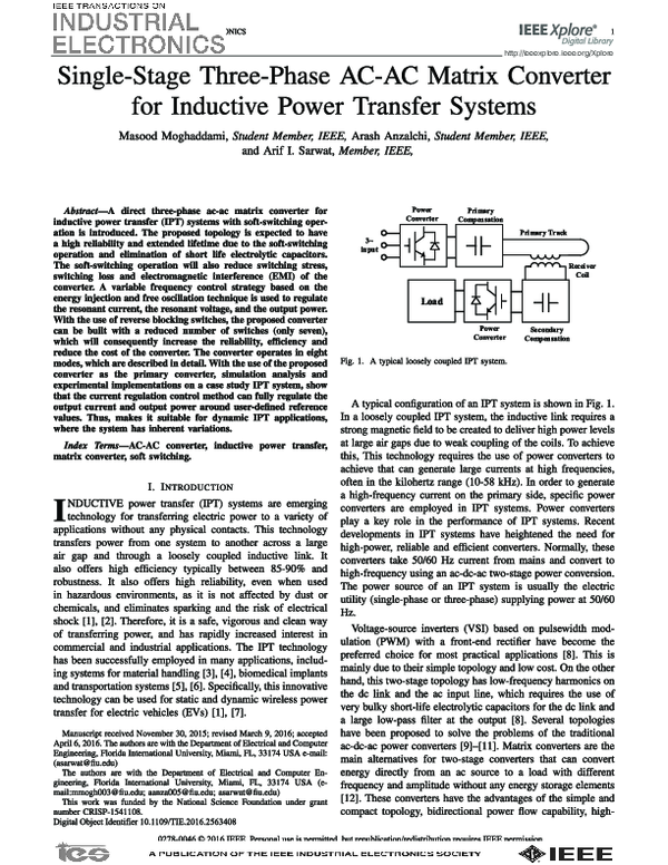 (PDF) Single-Stage Three-Phase AC–AC Matrix Converter for Inductive Power Transfer Systems