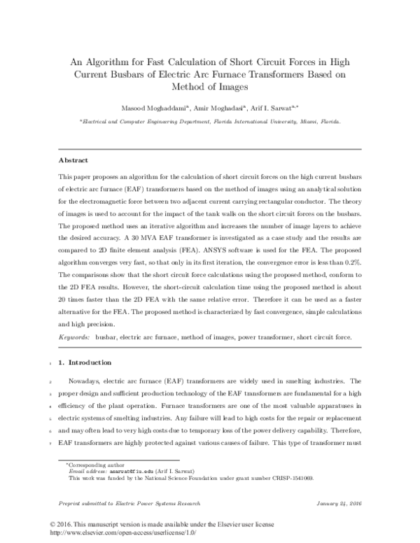 Pdf An Algorithm For Fast Calculation Of Short Circuit Forces In High