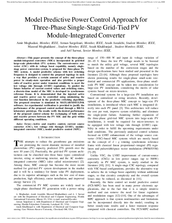 (PDF) Model predictive power control approach for three-phase single-stage grid-tied PV module ...
