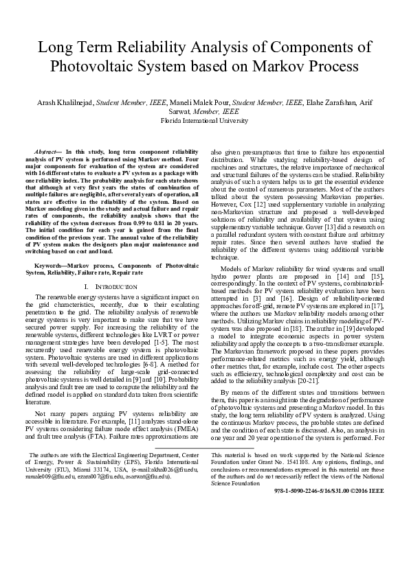 (PDF) Long term reliability analysis of components of photovoltaic system based on Markov process