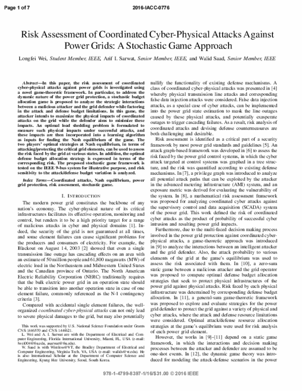 Pdf Risk Assessment Of Coordinated Cyber Physical Attacks Against