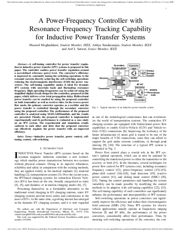 Pdf A Power Frequency Controller With Resonance Frequency Tracking Capability For Inductive