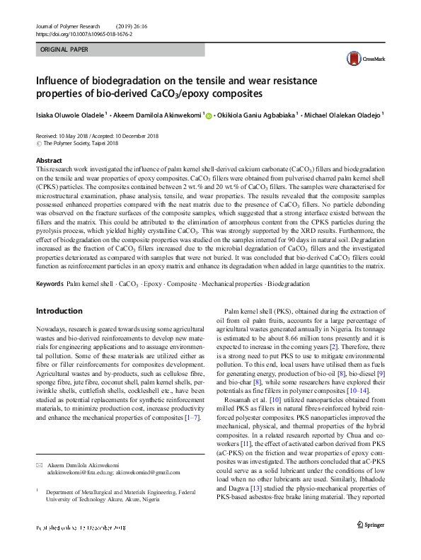 (PDF) Influence of biodegradation on the tensile and wear resistance ...