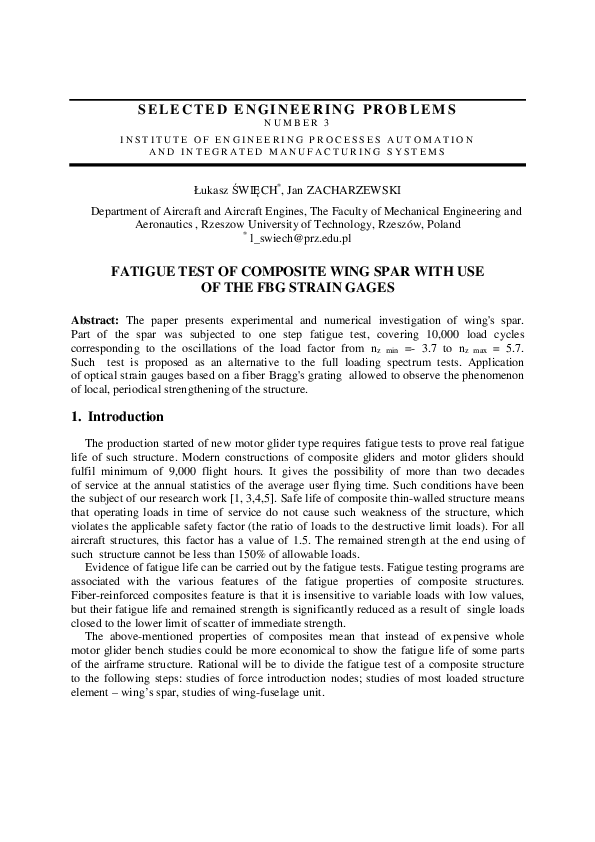 (PDF) Fatigue test of composite wing spar with use of the FBG strain gages