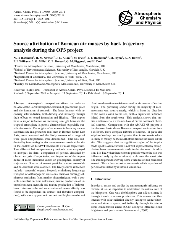 (PDF) Source attribution of Bornean air masses by back trajectory ...