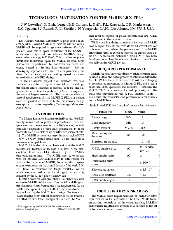(PDF) Technology Maturation for the MaRIE 1.0 X-FEL