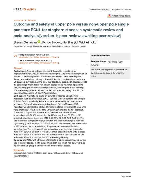 (PDF) Outcome and safety of upper pole versus non-upper pole single ...