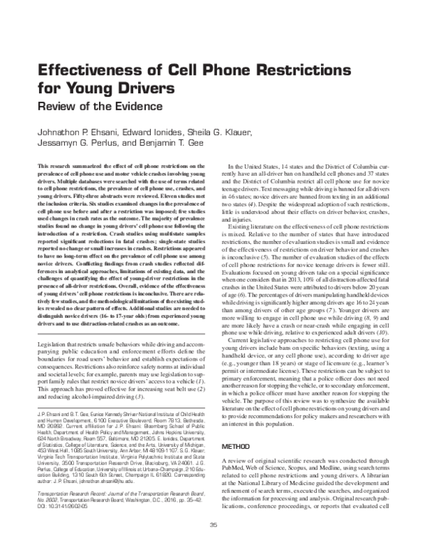 (PDF) Effectiveness of Cell Phone Restrictions for Young Drivers ...
