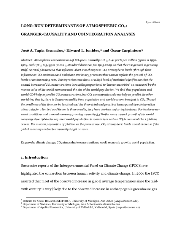 (PDF) Long-run determinants of atmospheric CO2: Granger-causality and cointegration analysis