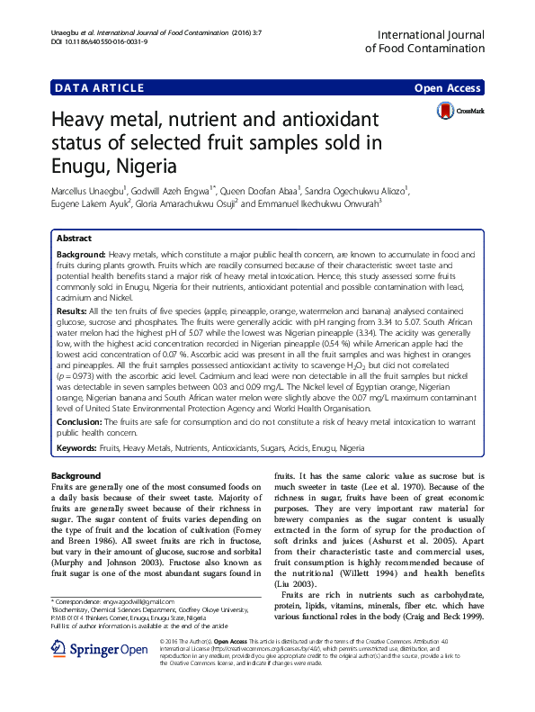 (PDF) Heavy metal, nutrient and antioxidant status of selected fruit ...