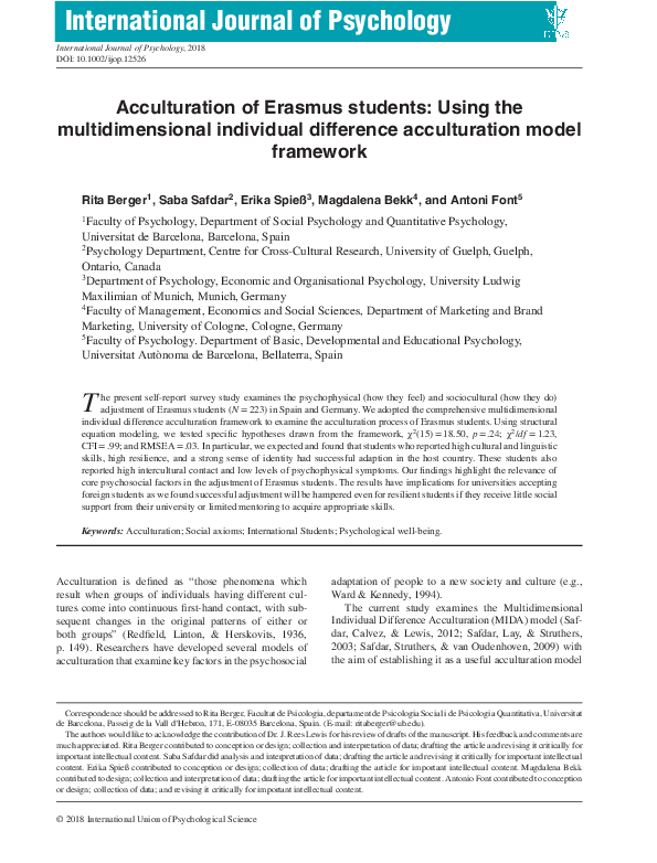 (PDF) Acculturation of Erasmus students: Using the multidimensional ...
