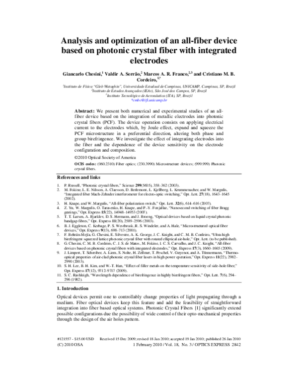 (PDF) Analysis and optimization of an all-fiber device based on photonic crystal fiber with ...