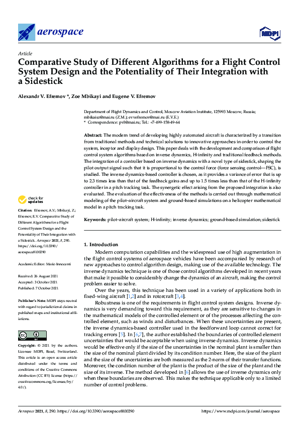 (PDF) Comparative Study of Different Algorithms for a Flight Control System Design and the ...