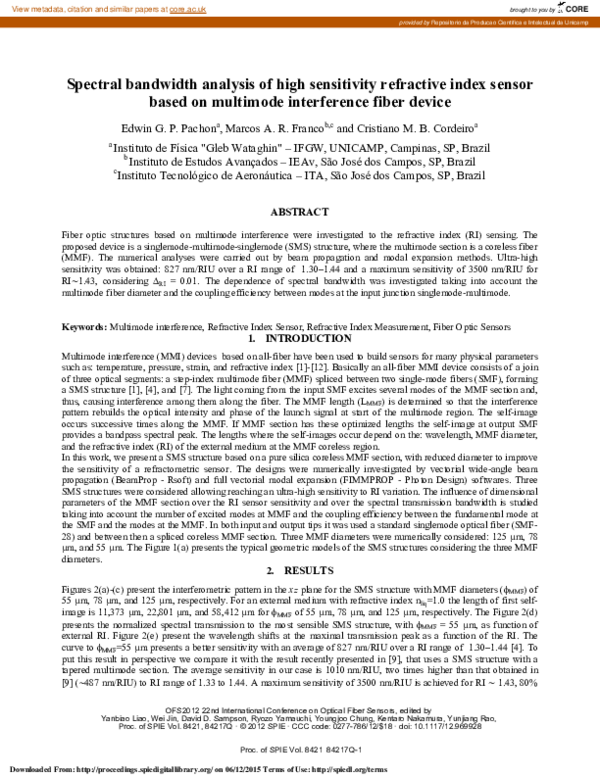 (PDF) Spectral bandwidth analysis of high sensitivity refractive index ... (PDF) Spectral bandwidth analysis of high sensitivity refractive index ...