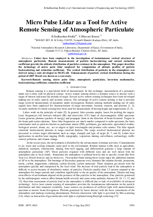 (PDF) Micro pulse lidar as a tool for active remote sensing of ...
