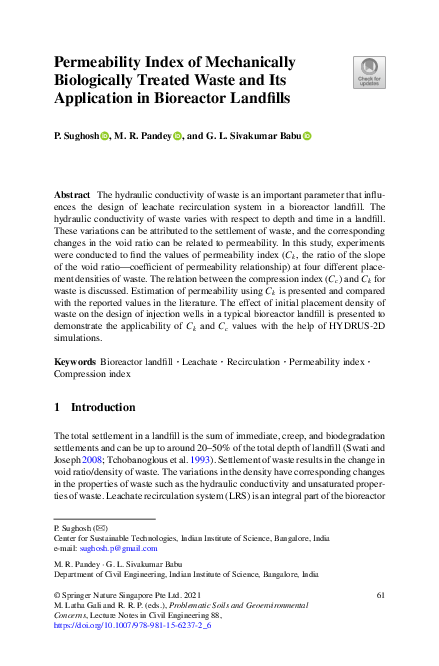 (PDF) Permeability Index of Mechanically Biologically Treated Waste and ...