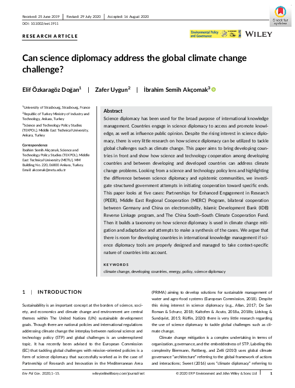 (PDF) Can science diplomacy address the global climate change challenge?