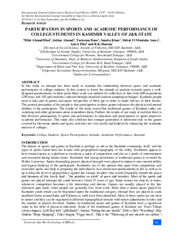 (PDF) Participation in Sports and Academic Performance of College ...