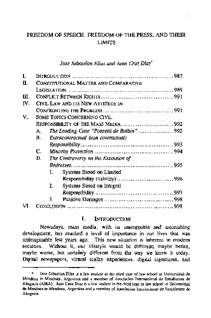 (PDF) Freedom Of Speech, Freedom Of The Press, And Their Limits