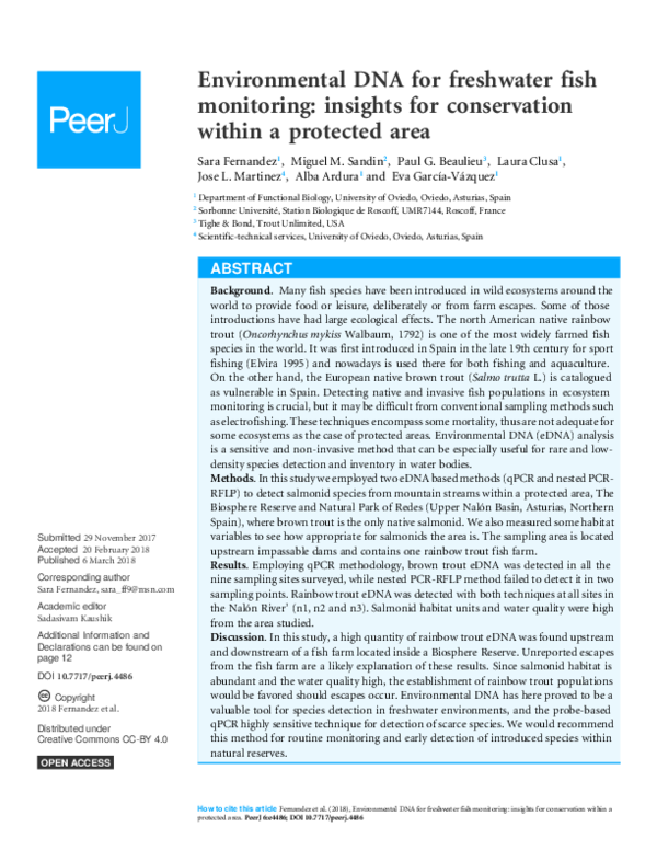 (PDF) Environmental DNA for freshwater fish monitoring: insights for ...