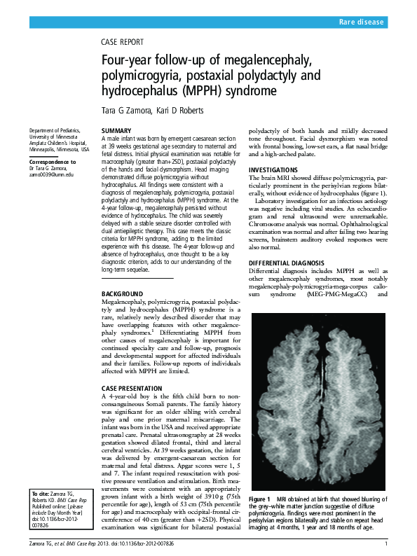 (PDF) Four-year follow-up of megalencephaly, polymicrogyria, postaxial ...