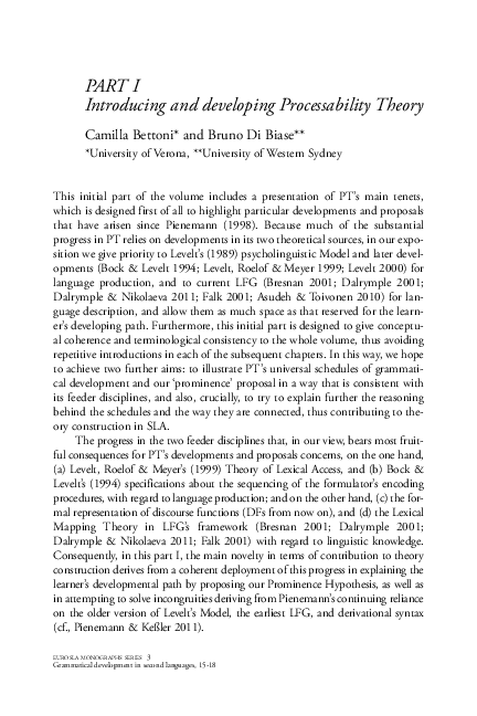 Pdf Part I Introducing And Developing Processability Theory Bruno Di Biase