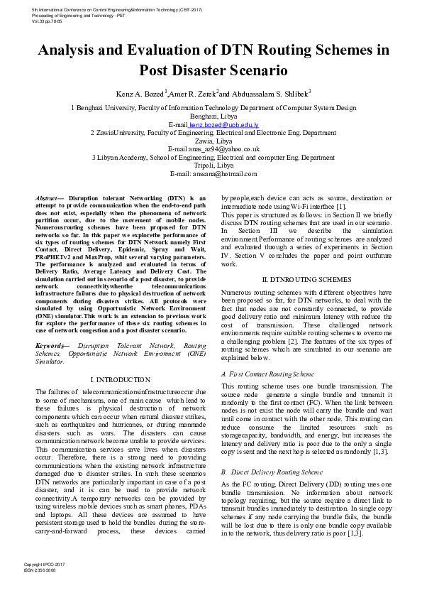 Pdf Dtn Routing Performance In Disaster Scenarios