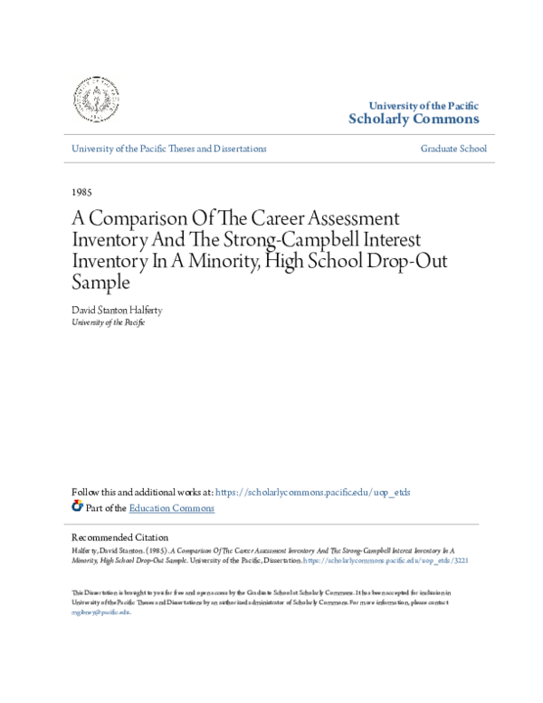 (PDF) A Comparison Of The Career Assessment Inventory And The Strong ...