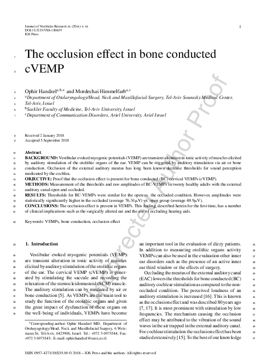(PDF) The occlusion effect in bone conducted cVEMP