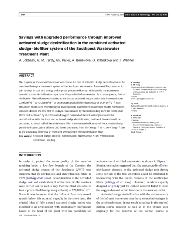 Pdf Savings With Upgraded Performance Through Improved Activated Sludge Denitrification In The